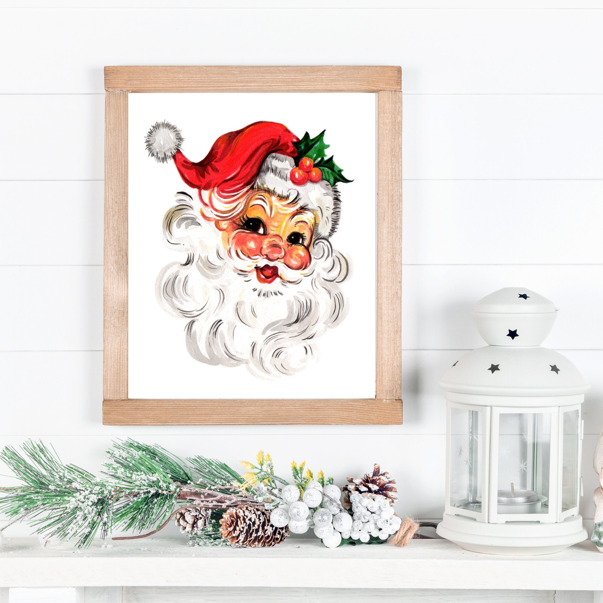 Watercolor Retro Santa Claus Printable Christmas Decor Father - Etsy