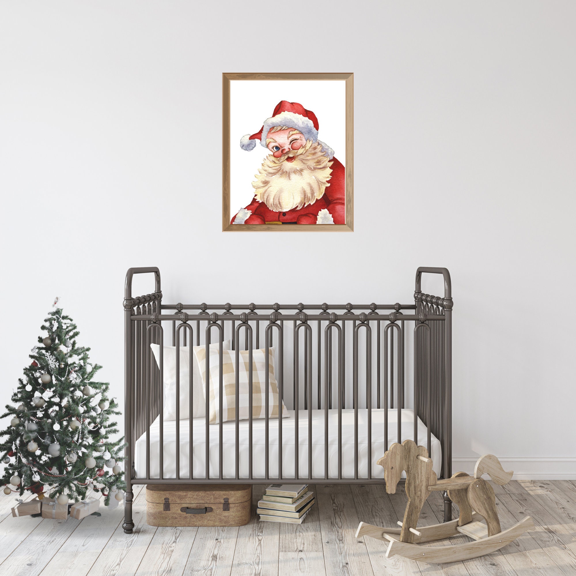 Winking Retro Santa Watercolor Printable Wall Art Vintage Father ...