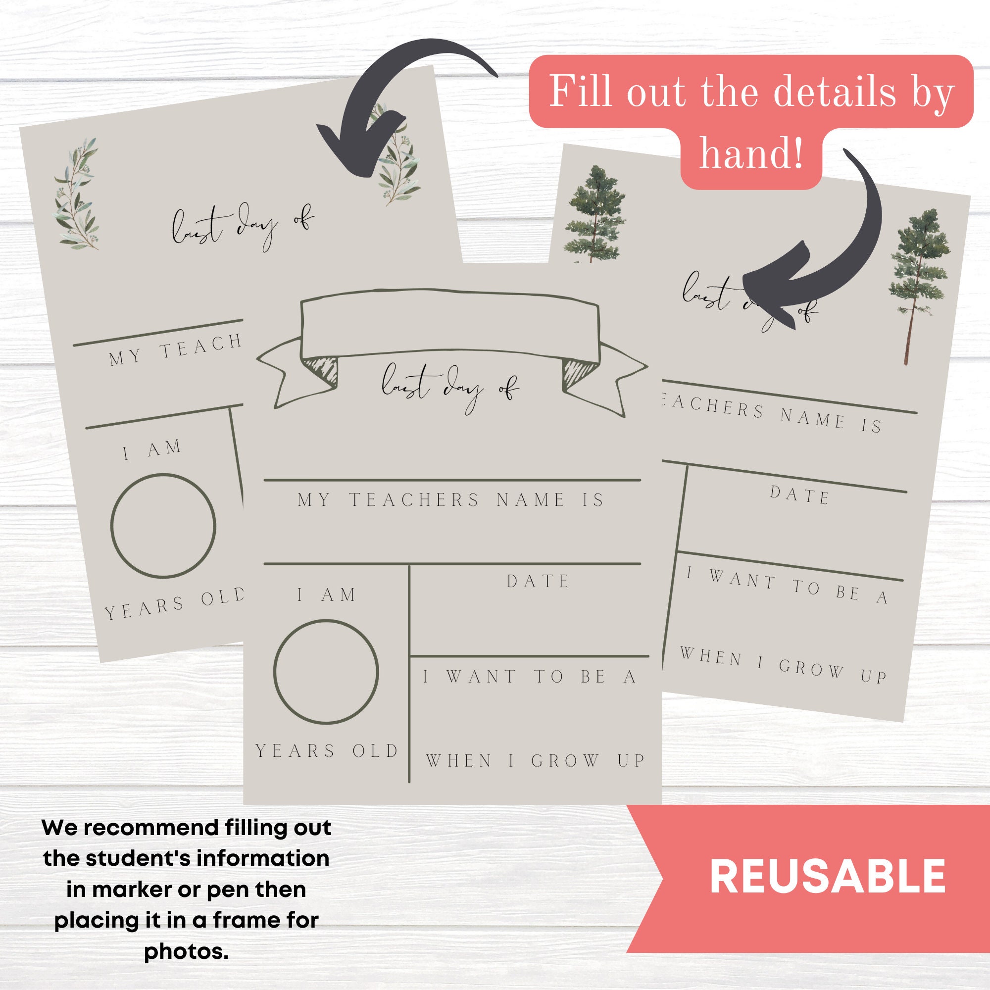 Set of 3 Last Day of School Sign Printable Minimalist Gender Neutral ...