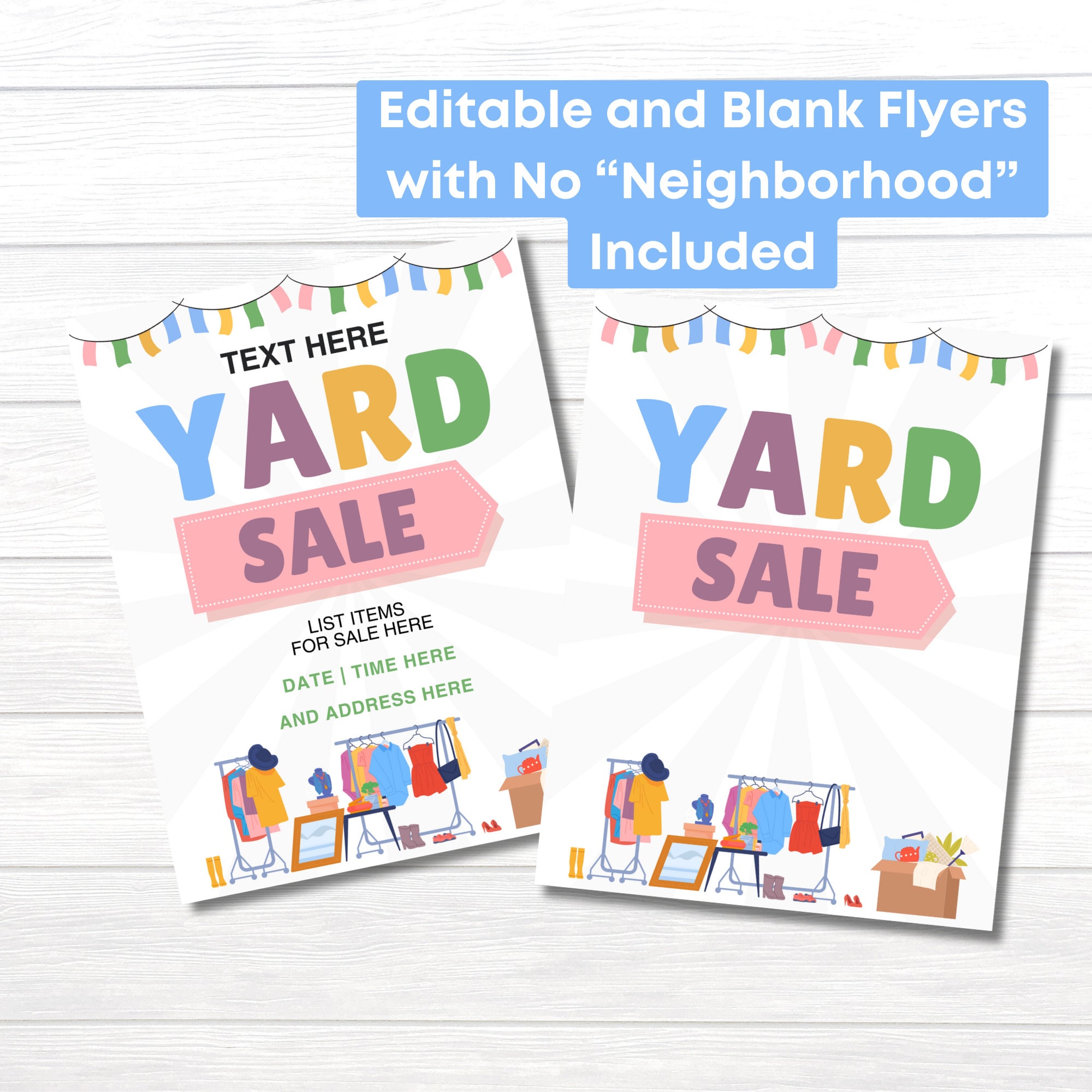Editable Yard Sale Flyer Template Neighborhood Garage Sale Sign ...