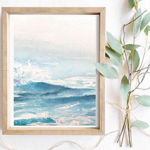 Ocean Wave Watercolor Printable Wall Art, Calm Tranquil Nautical Blue ...