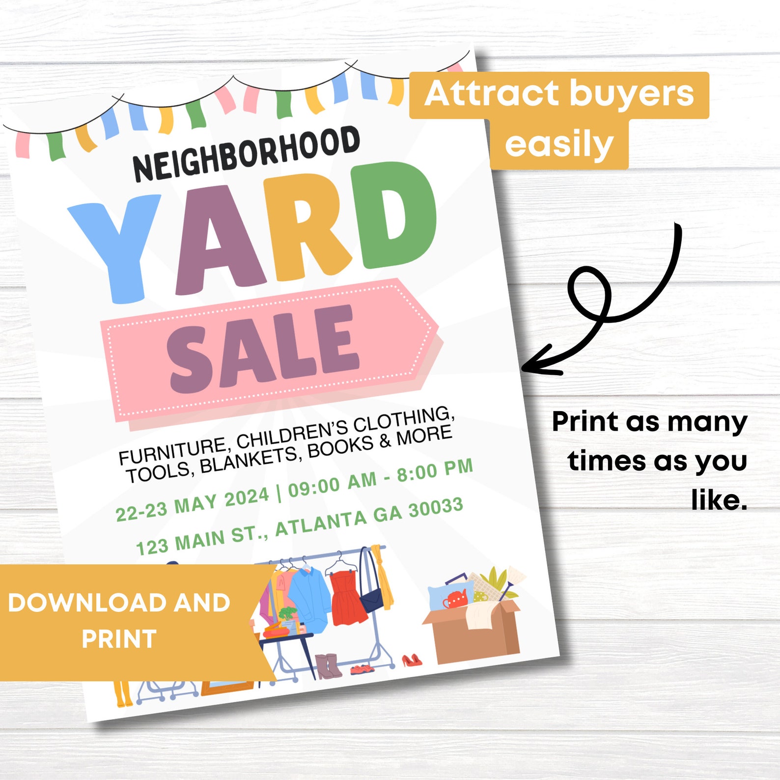 Editable Yard Sale Flyer Template | Neighborhood Garage Sale Sign ...