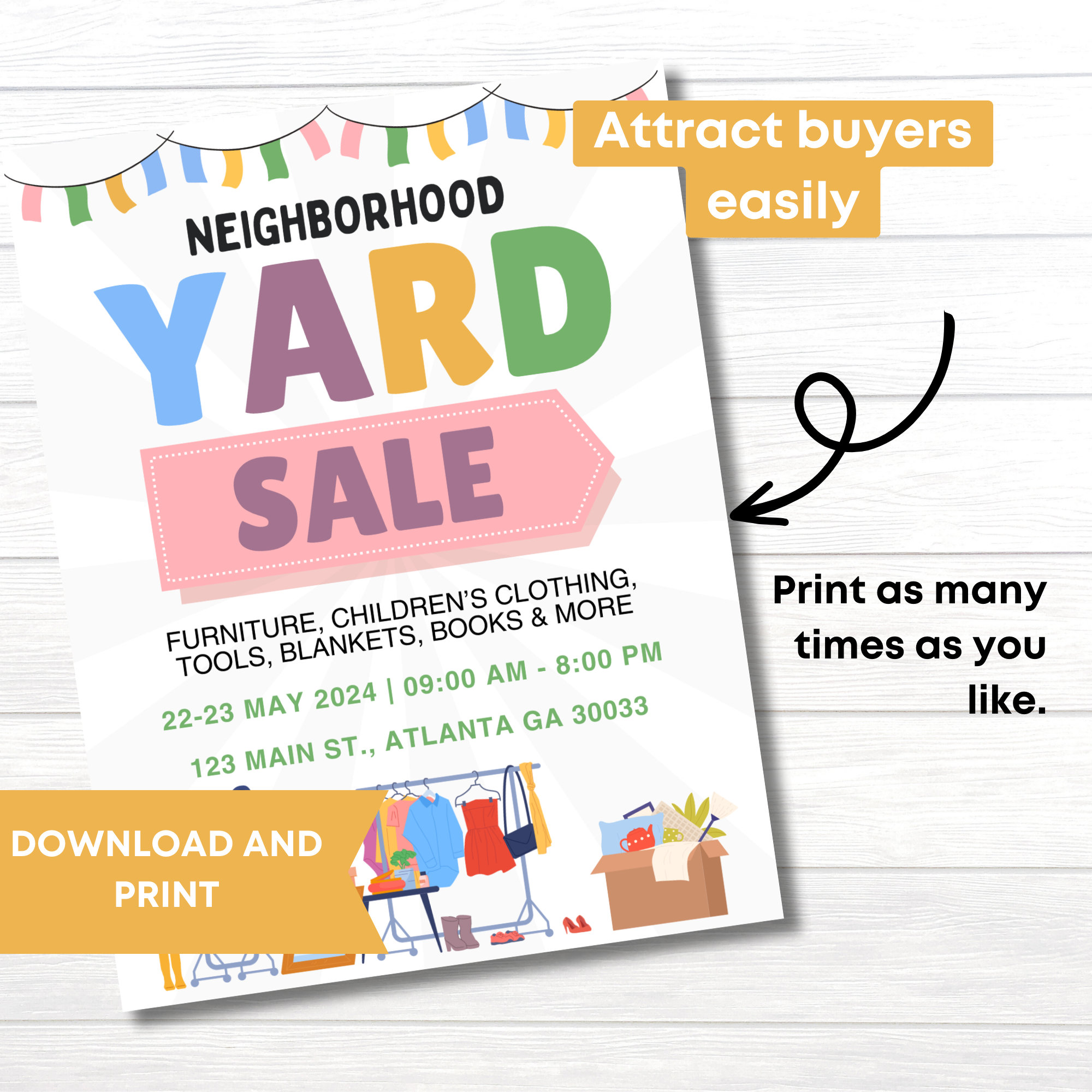Editable Yard Sale Flyer Template | Neighborhood Garage Sale Sign ...