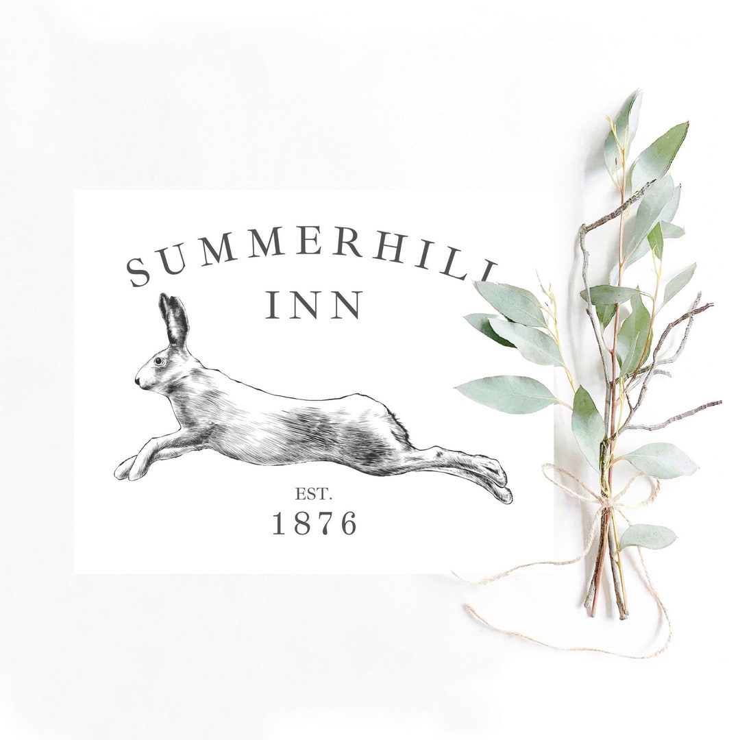 Custom Vintage Bunny Rabbit Inn Sign Digital Wall Art Personalized ...