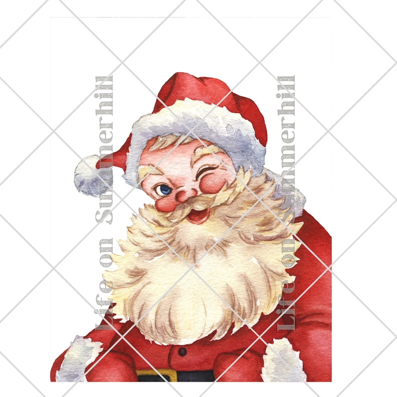 Winking Retro Santa Watercolor Printable Wall Art Vintage Father ...
