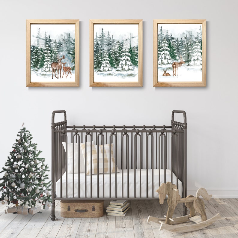 Forest Deer Winter Wonderland Printable Set of 3 Wall Art Christmas ...