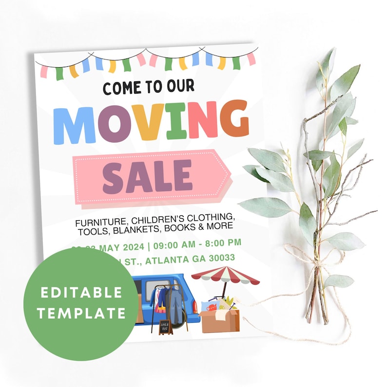 Editable Moving Sale Flyer Template | Neighborhood Yard Sale Sign ...