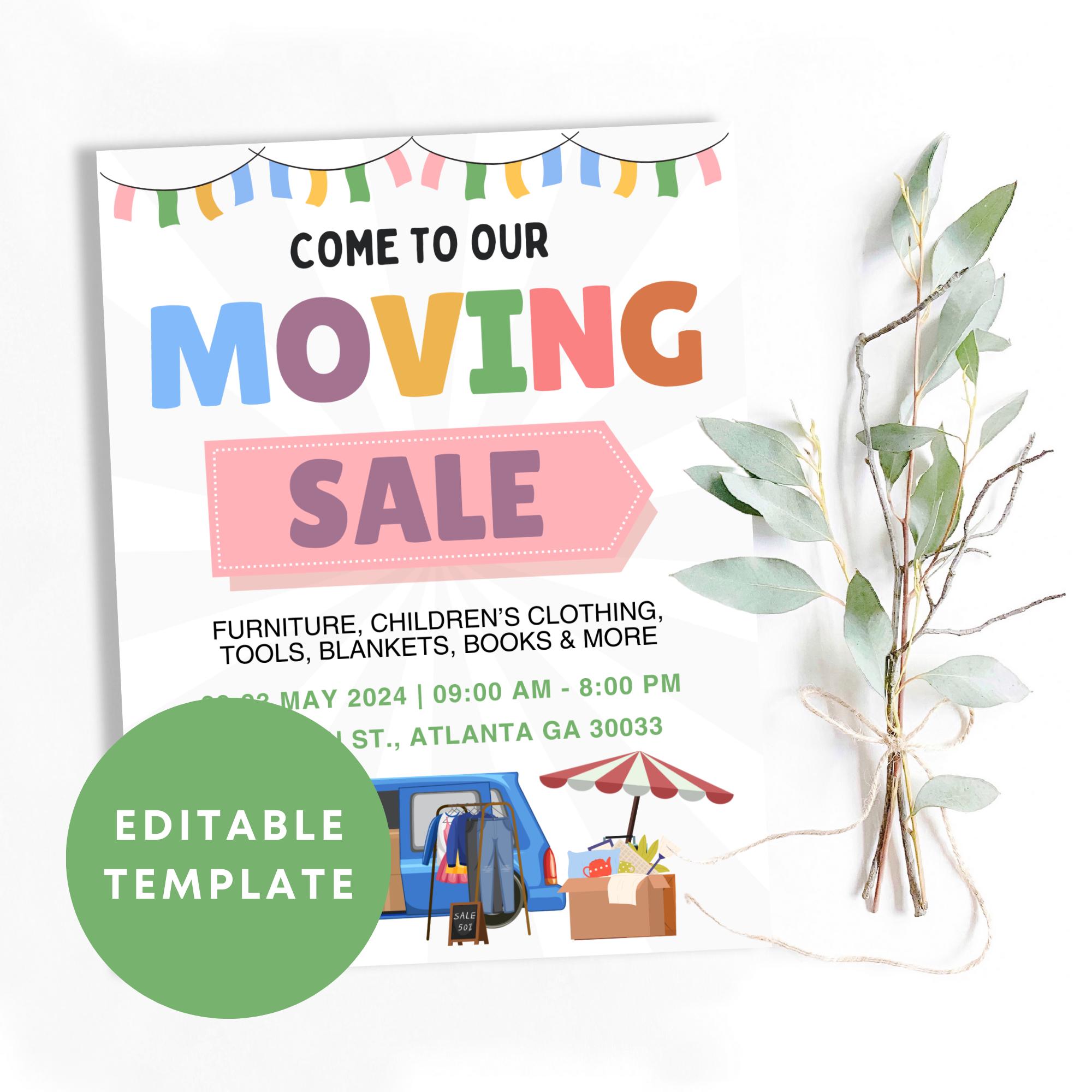 Editable Moving Sale Flyer Template | Neighborhood Yard Sale Sign ...