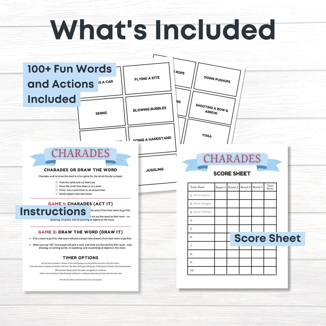 Charades Printable Game 100 Fun Words and Actions Included Interactive ...