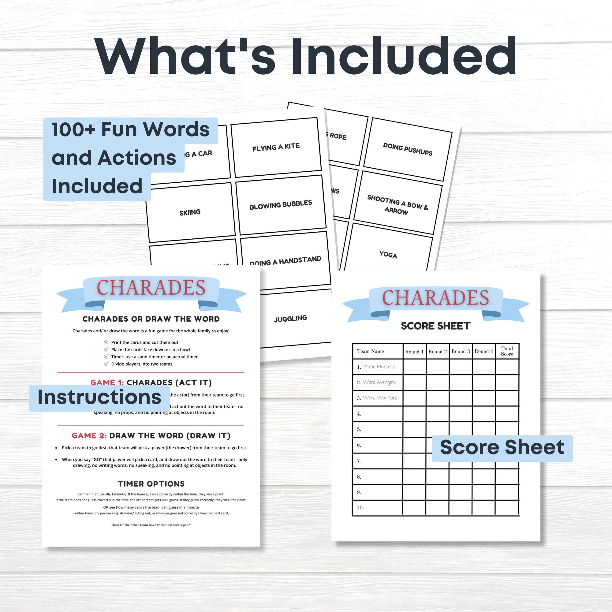 Charades Printable Game 100 Fun Words and Actions Included Interactive ...