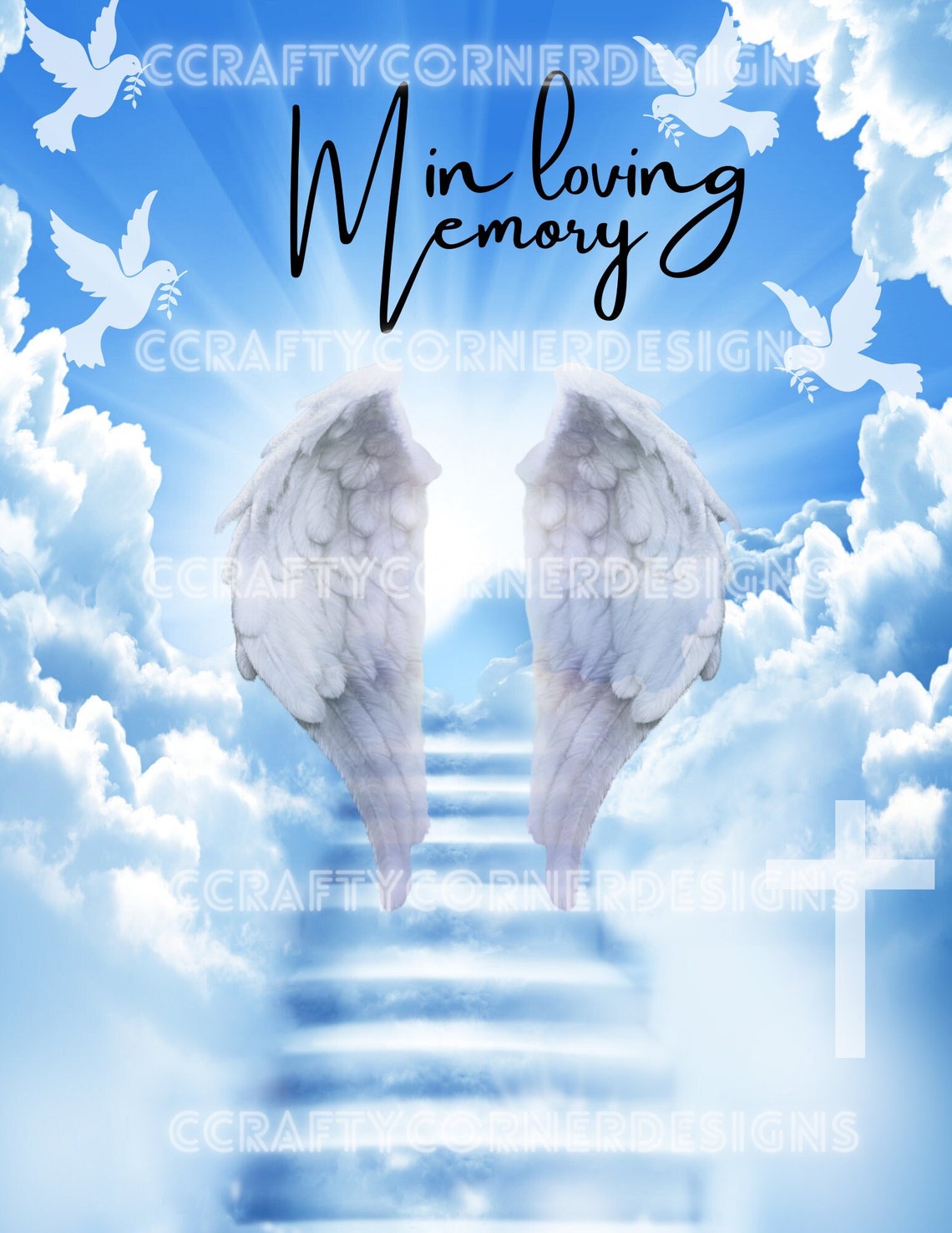 In Loving Memory Background With Wings s Stairs Doves Etsy