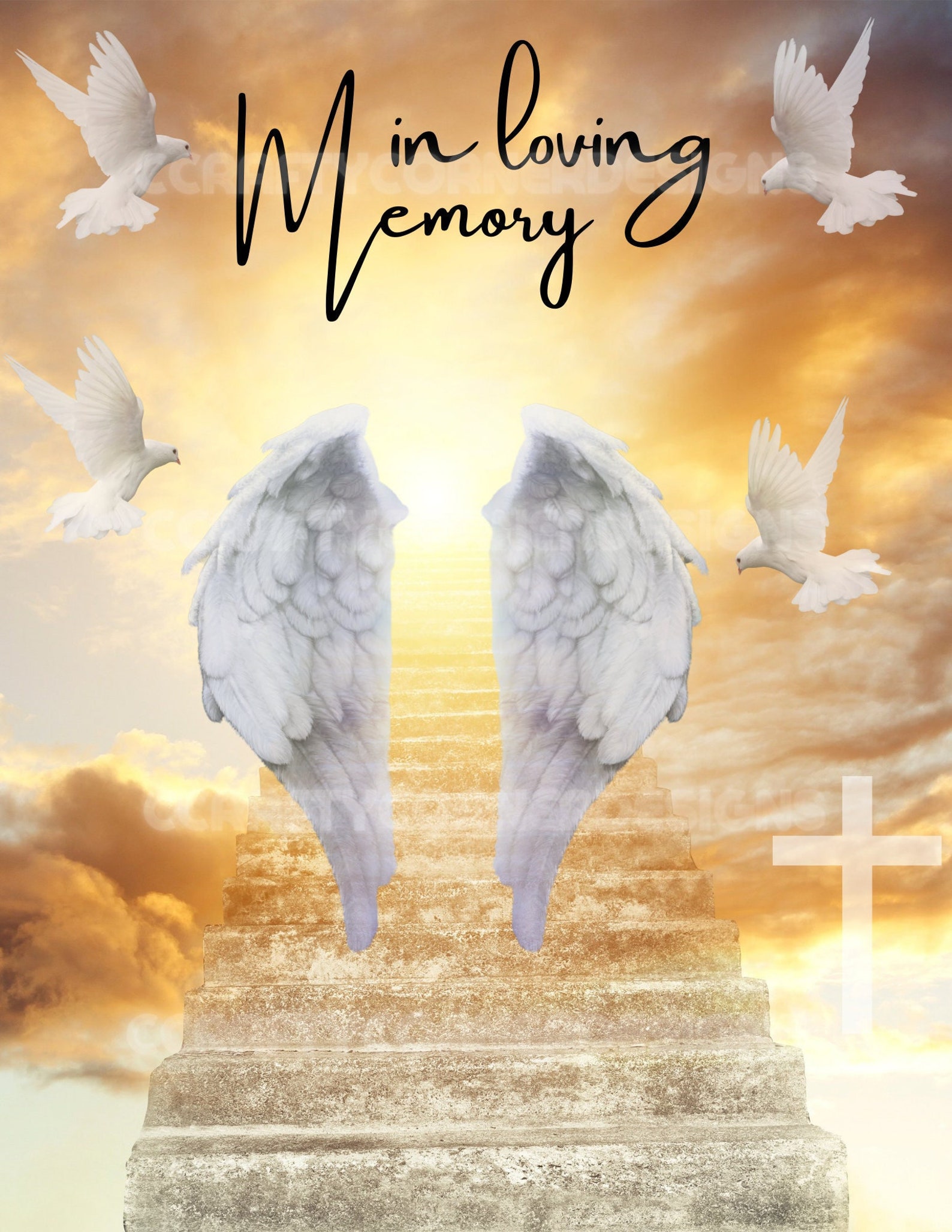 In Loving Memory Background With Wings Clouds Stairs Doves - Etsy India