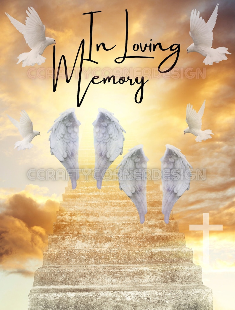 In Loving Memory Background With Wings Clouds Stairs Doves - Etsy Ireland