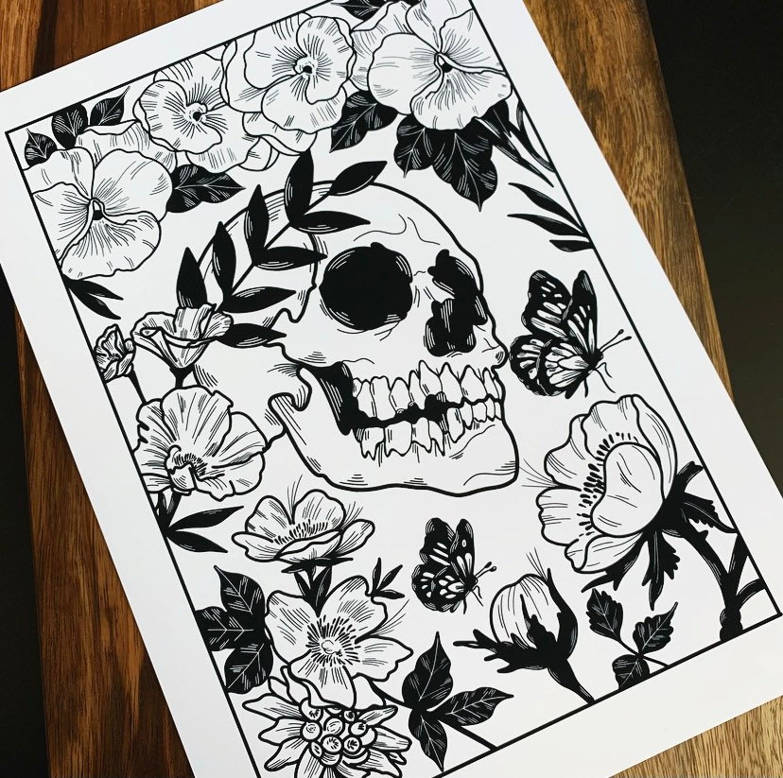 Floral Skeleton Art Print Floral Prints Bold Prints - Etsy