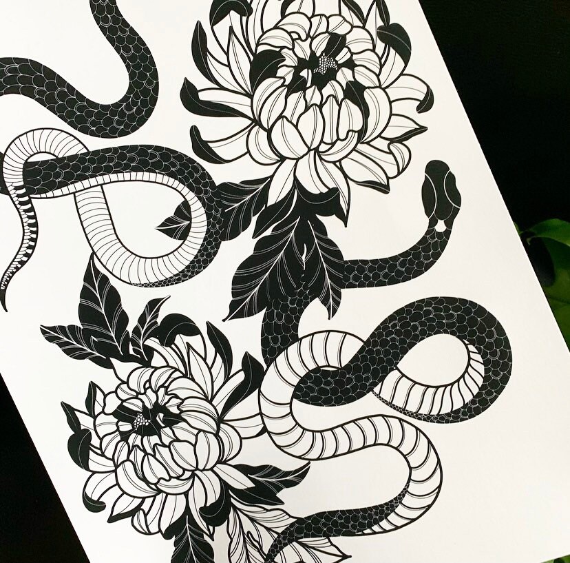 Botanical Snakes Art Print Illustration Botanical Prints - Etsy