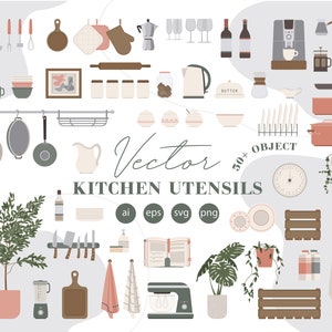 Whimsical Kitchen Utensils Bundle - Kitchen Clip Art Set Ai - PNG- SVG ...