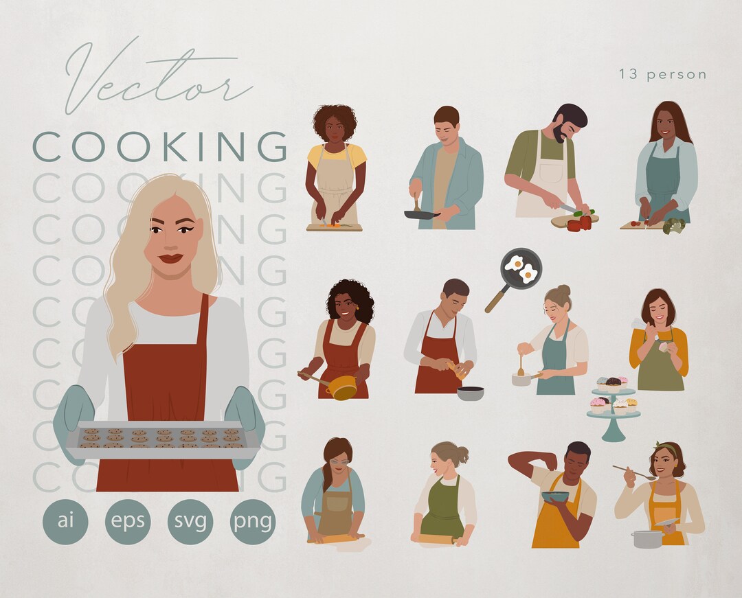 Abstract People Are Cooking - Vector Clipart - SVG PNG - Etsy
