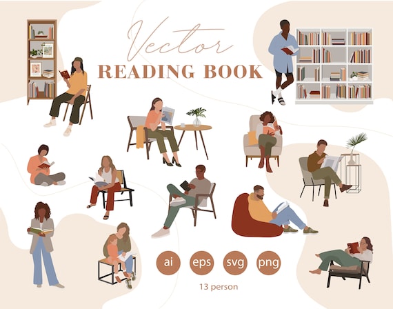 People Reading Books Vector