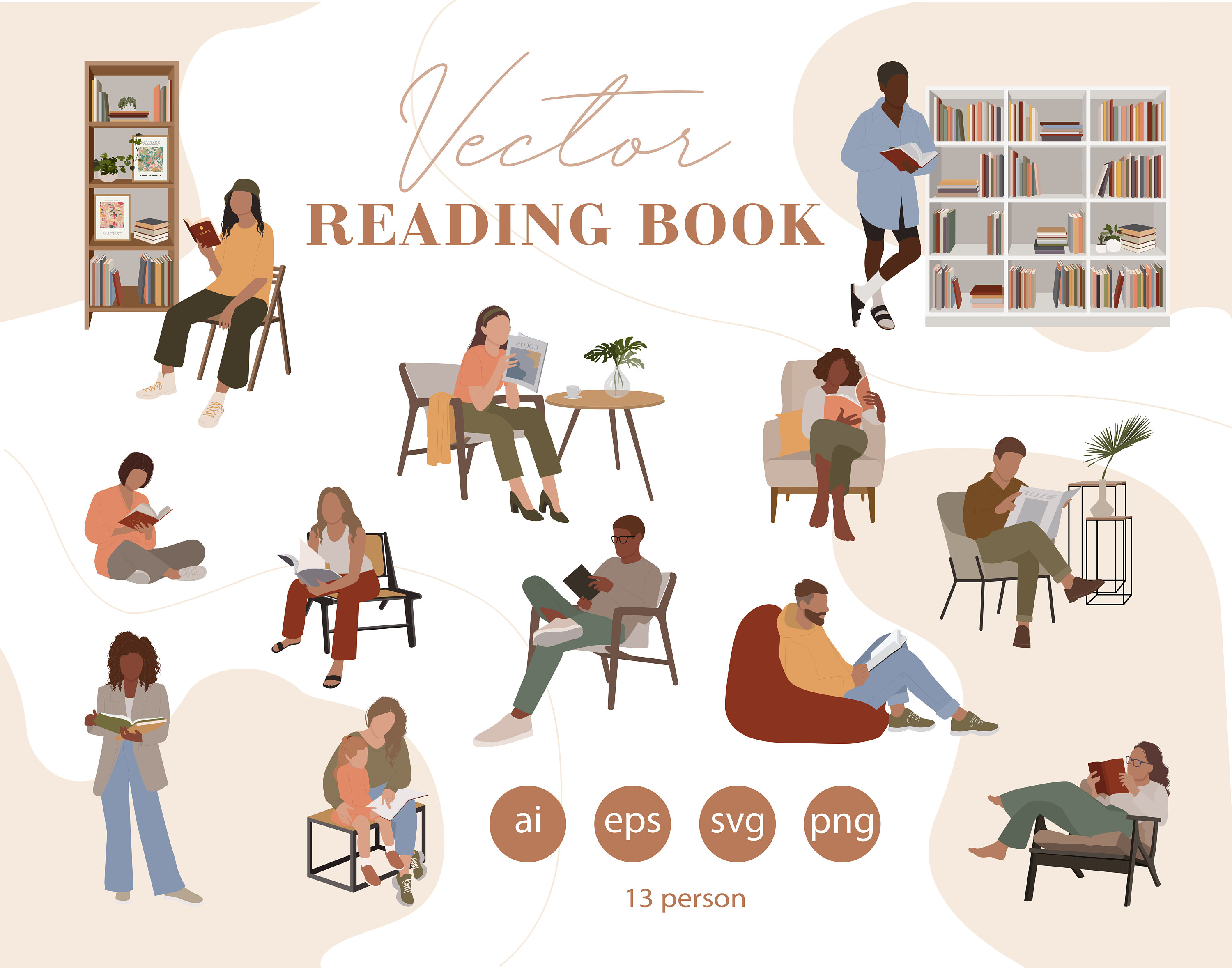 Flat Vector People Read a Book Clipart - Etsy UK