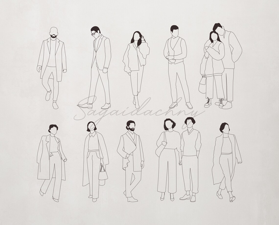 Flat Vector People Illustration - Line Art - People Clipart 10 ...