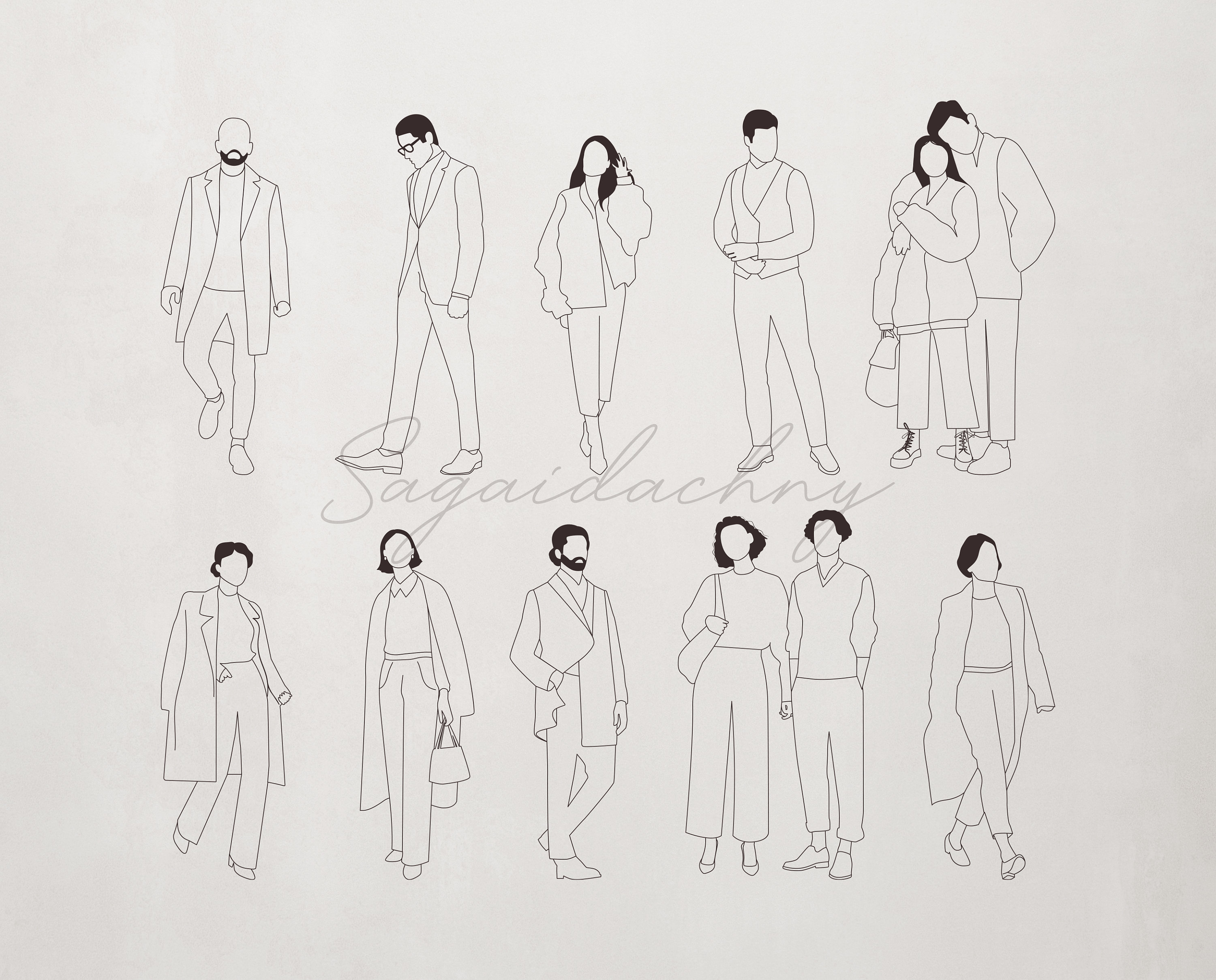Flat Vector People Illustration - Line Art - People Clipart 10 ...