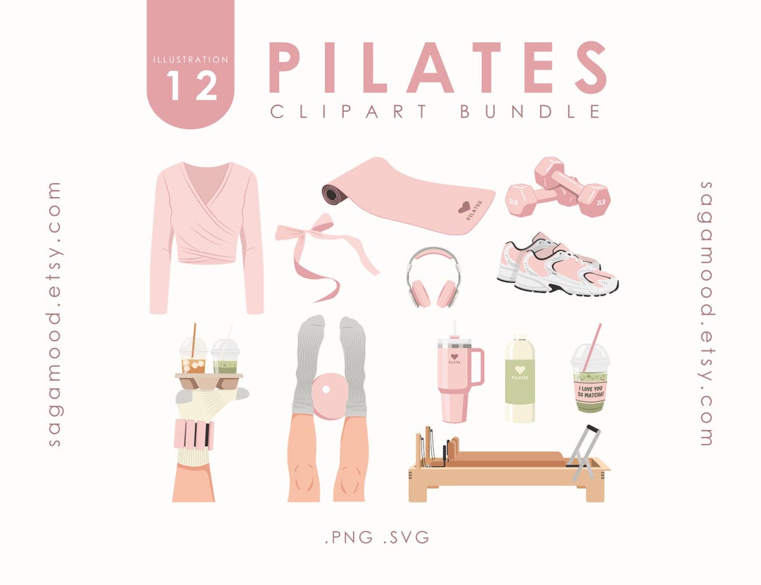 Pilates Clipart Bundle PNG SVG | 12 Flat Vector Pilates Illustrations ...