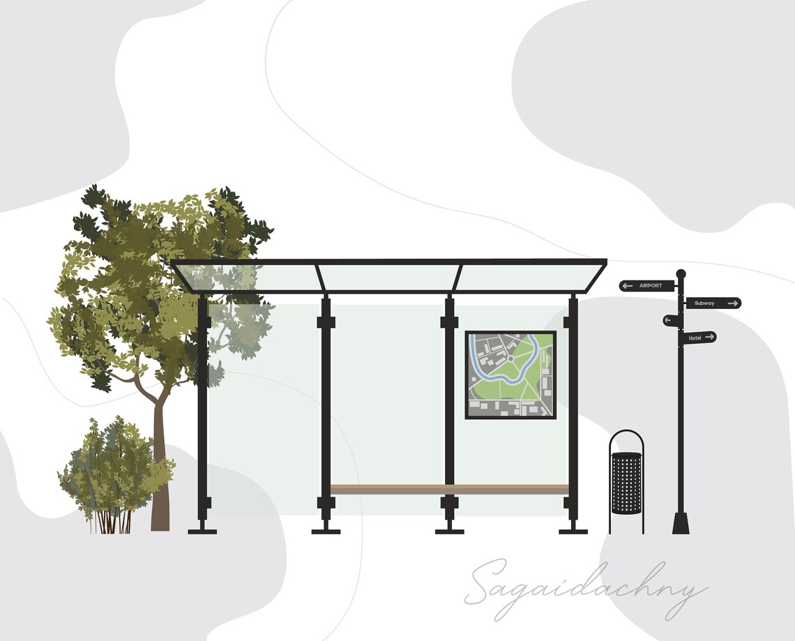 Flat Vector Illustration URBAN STREET Exterior Elements Clip Art Set - Etsy