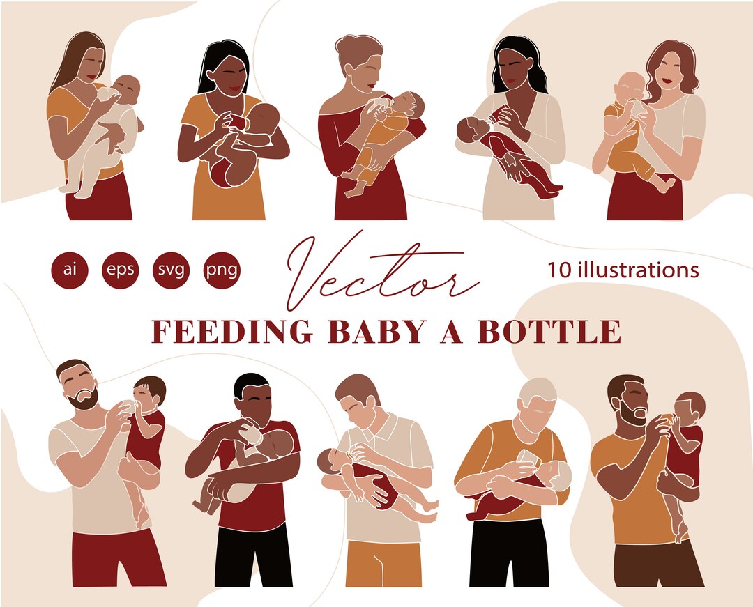 Feeding Baby a Bottle Clipart - Abstract Family Clipart SVG PNG Ai EPS ...