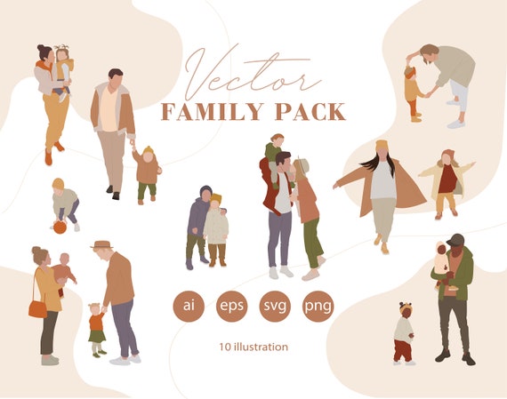 Flat Vector People Illustration Family Clipart | Etsy