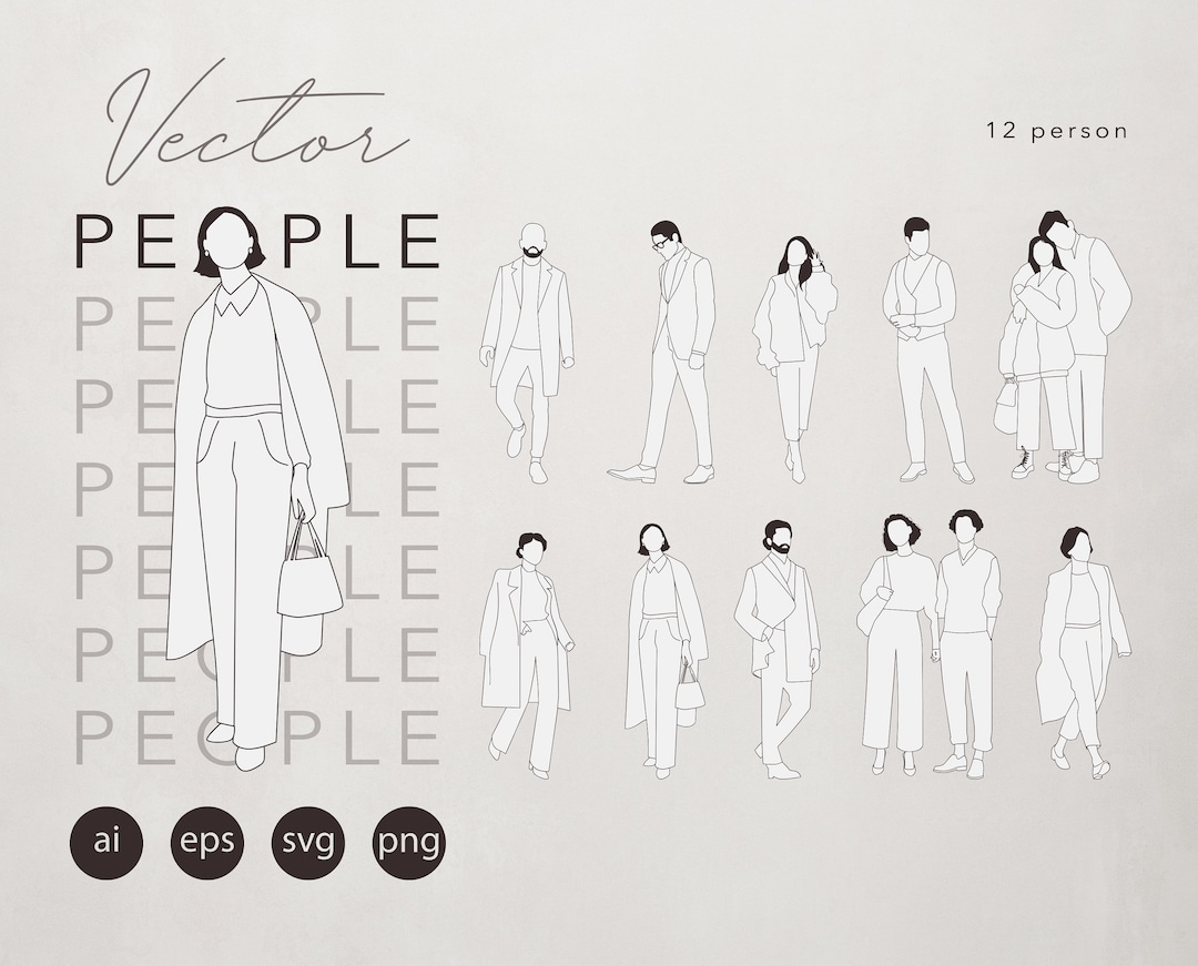 Flat Vector People Illustration - Line Art - People Clipart 10 ...
