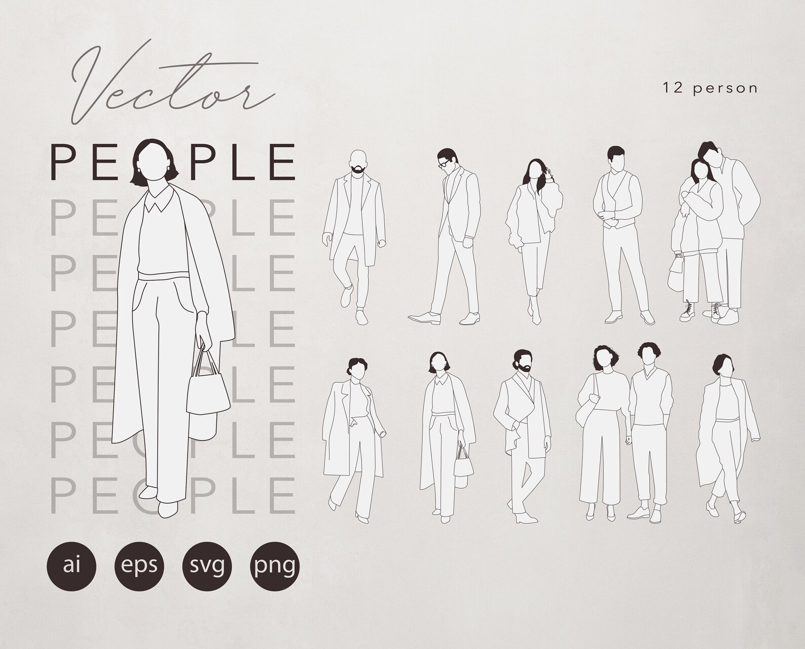 Flat Vector People Illustration - Line Art - People Clipart 10 ...