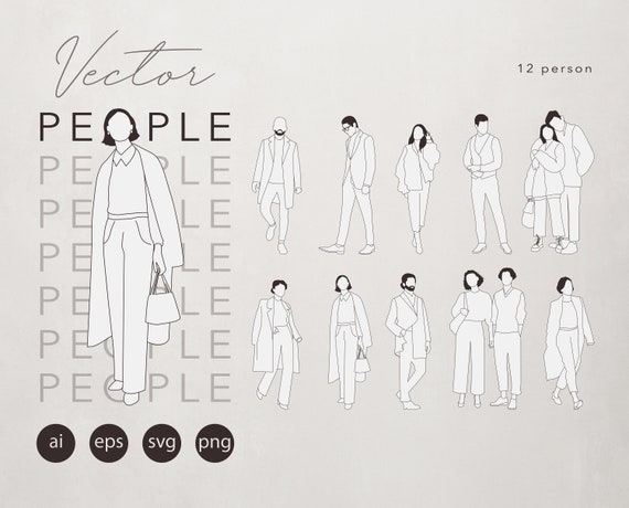 Flat Vector People Illustration Line Art People Clipart 10 - Etsy