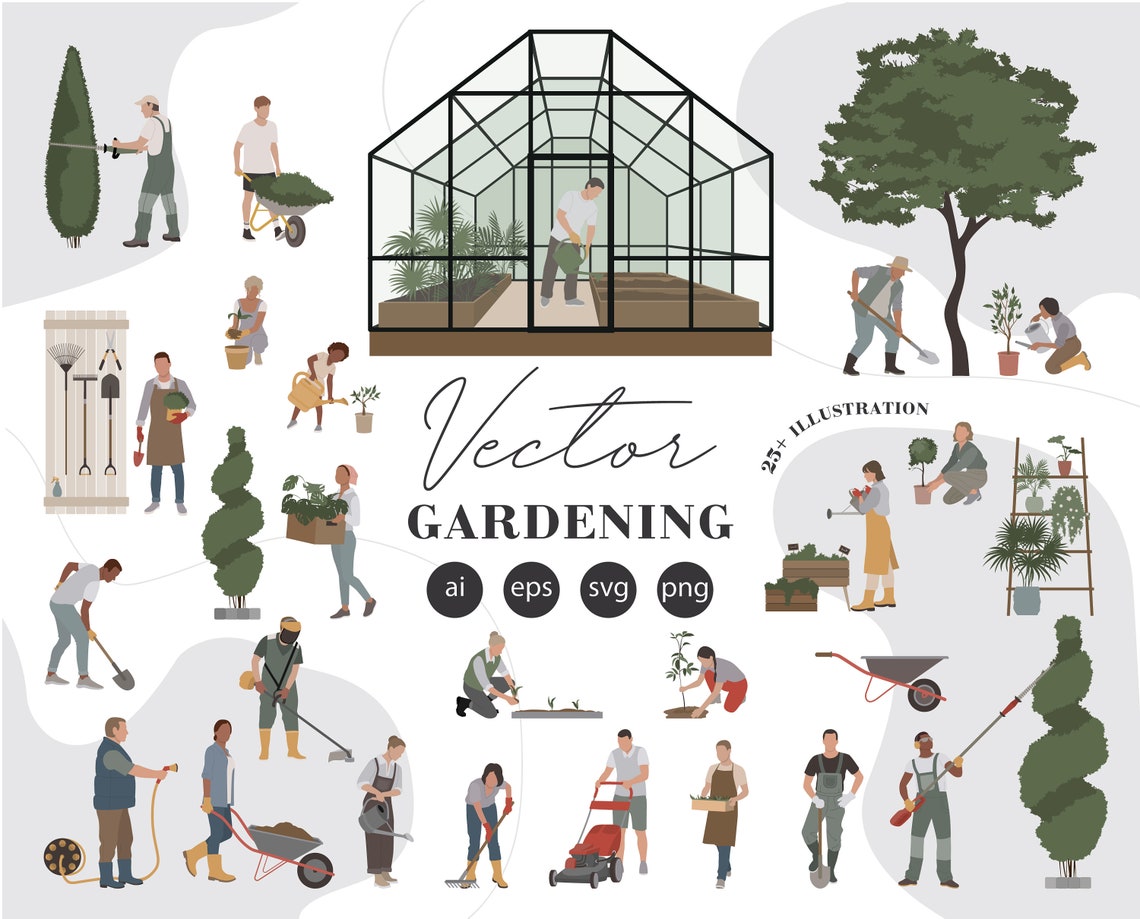 Flat Vector Illustration GARDENING Clip Art Set - Etsy