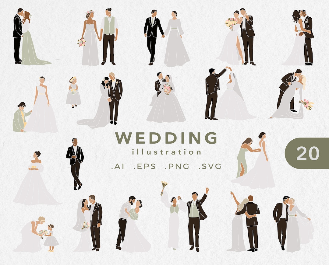 Flat Vector People Illustration - Wedding People Bride and Groom - Etsy