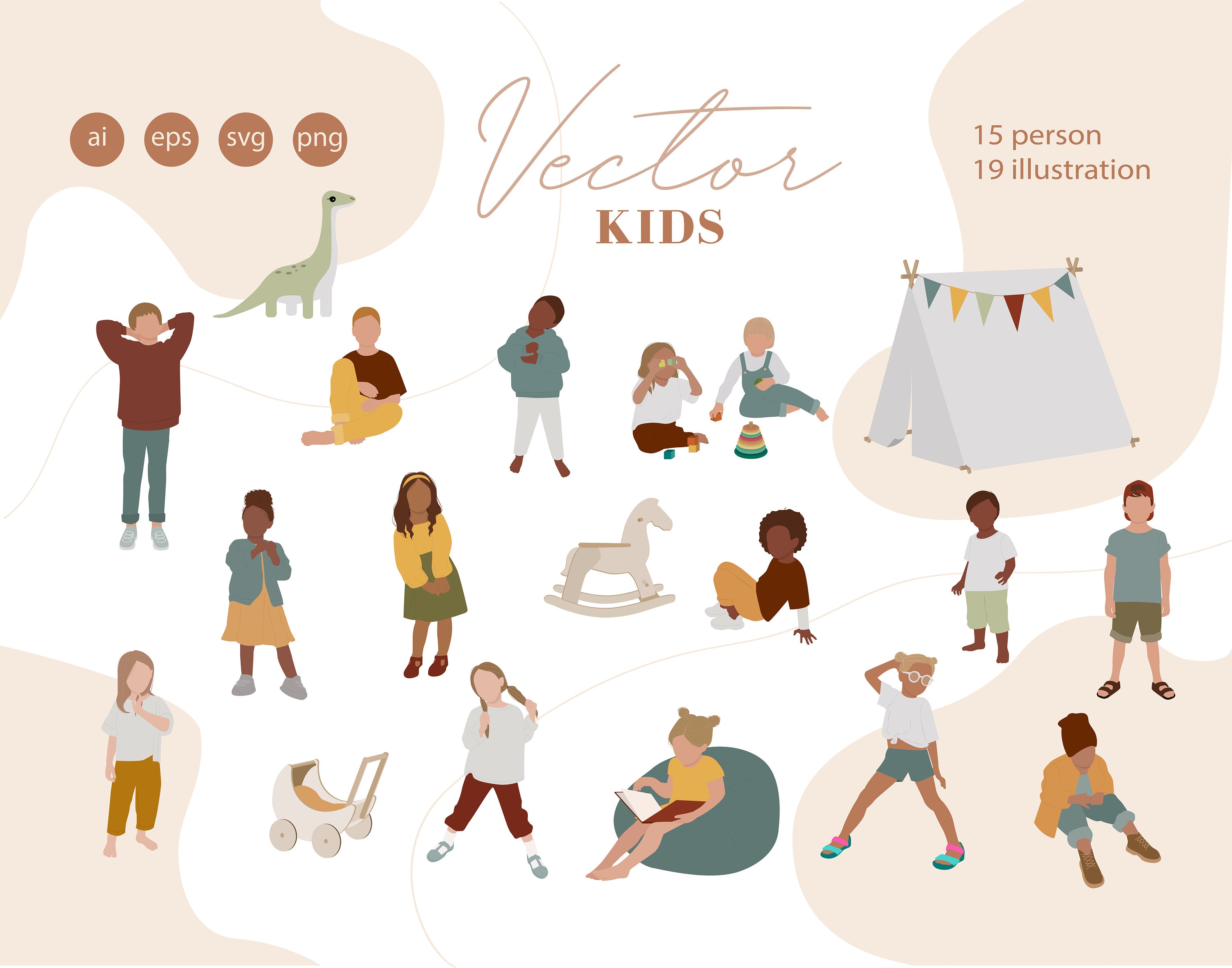 Flat Vector People Illustration - Kids Clipart - Etsy