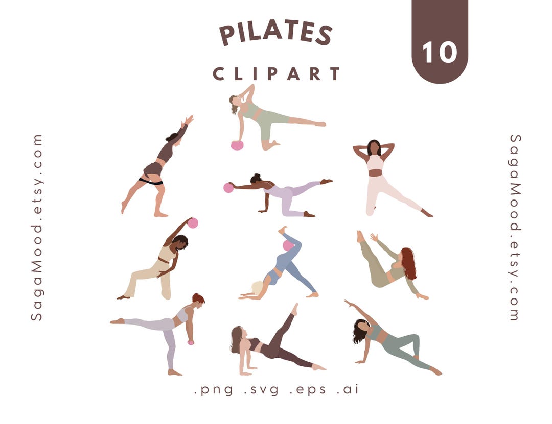 Pilates Clipart | Flat Vector Women Exercising | Fitness & Wellness ...