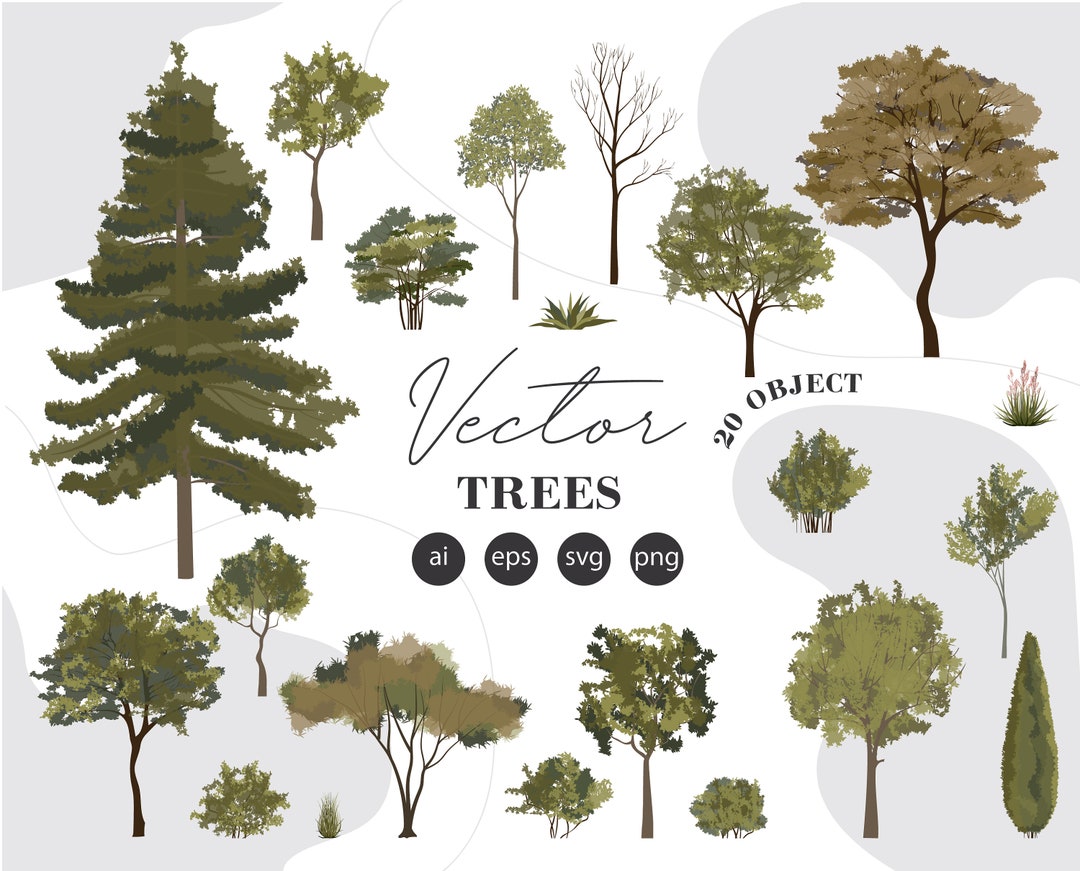 Vector Flat Trees Clipart - 20 Plant Illustration _PNG_SVG - Etsy