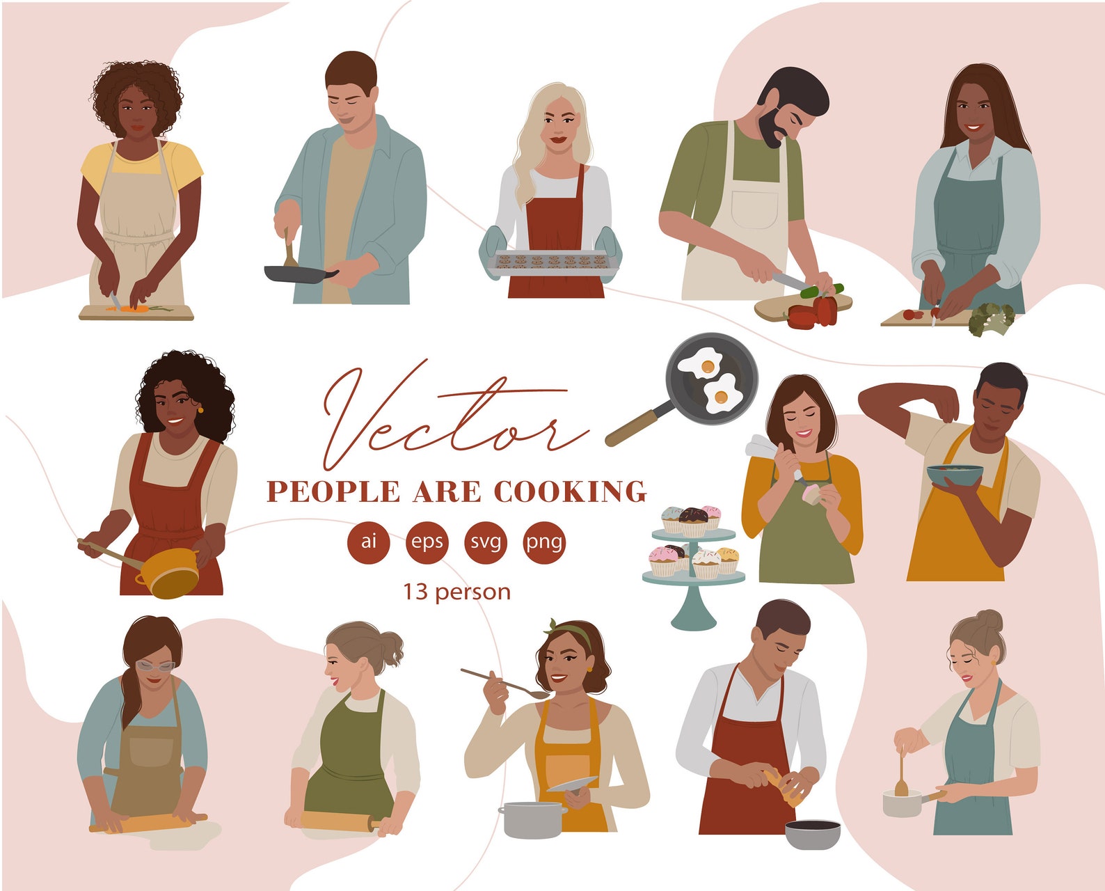 Abstract People Are Cooking - Vector Clipart - SVG PNG - Etsy