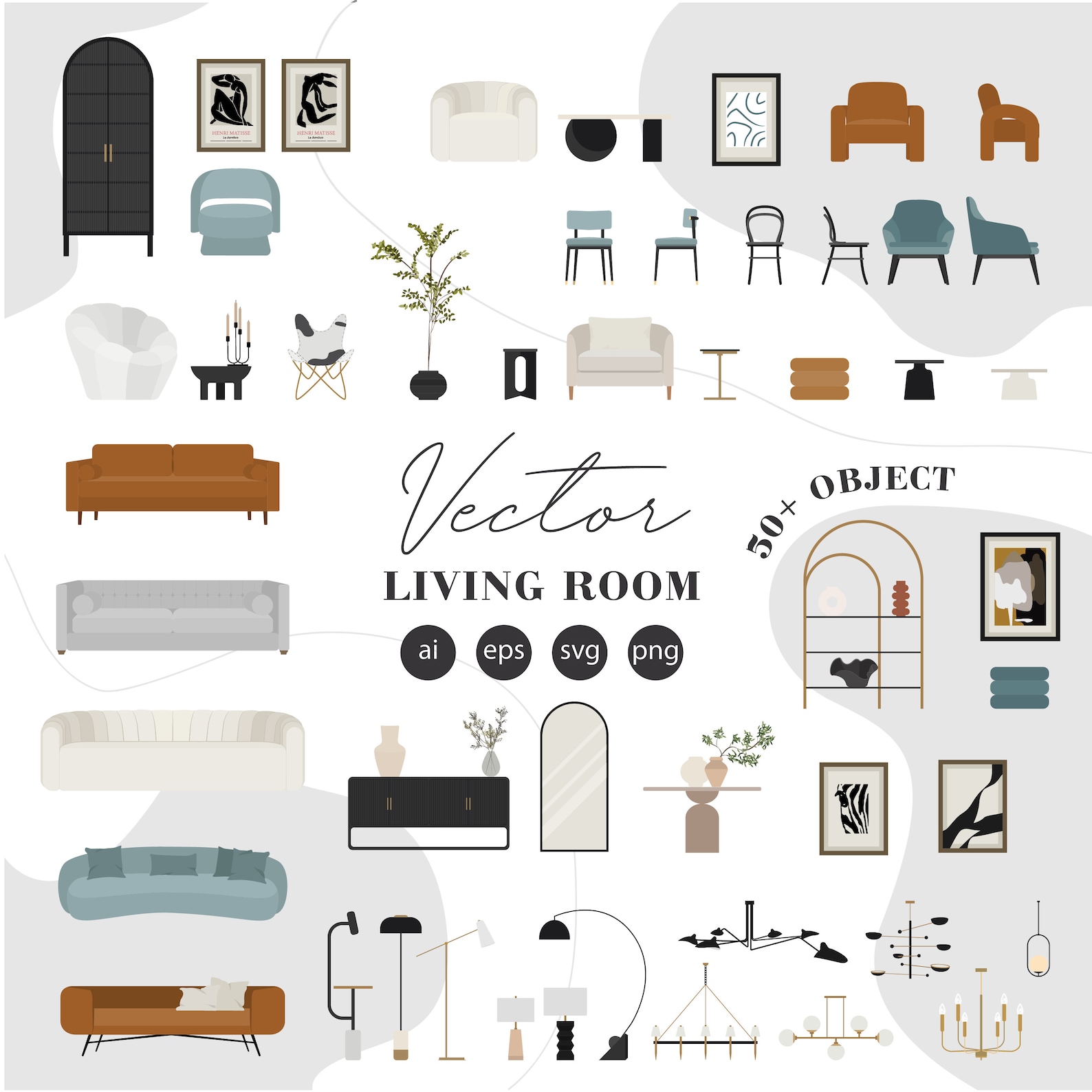 Furniture and Decor Clipart - Flat Vector Living Room Home Decor ...
