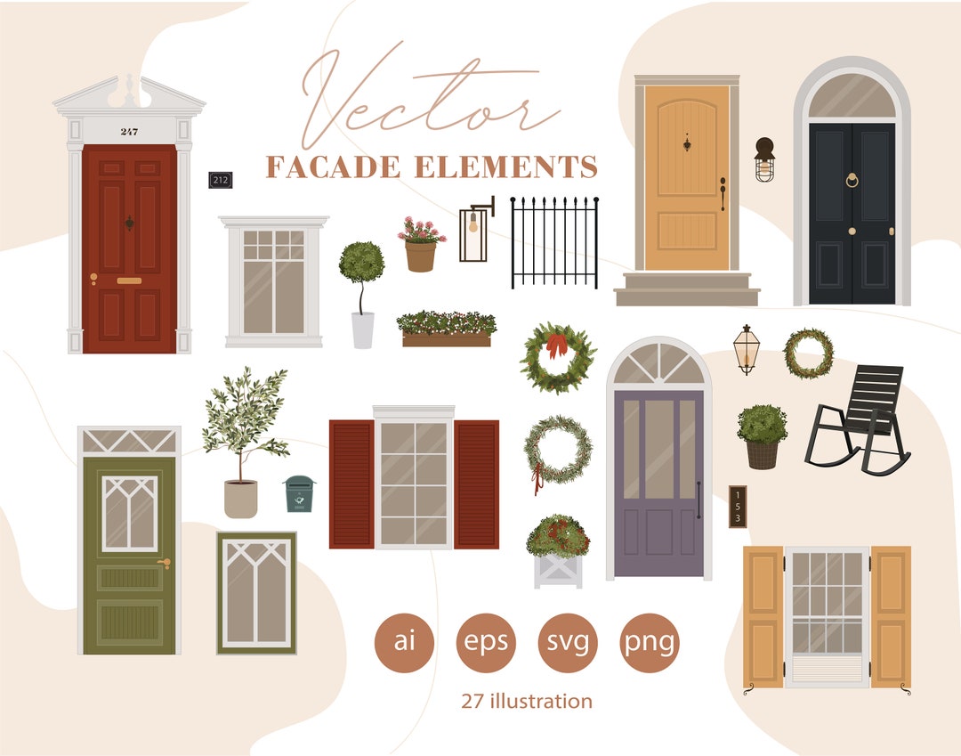 Flat Vector - House Facade Decoration Elements - Etsy