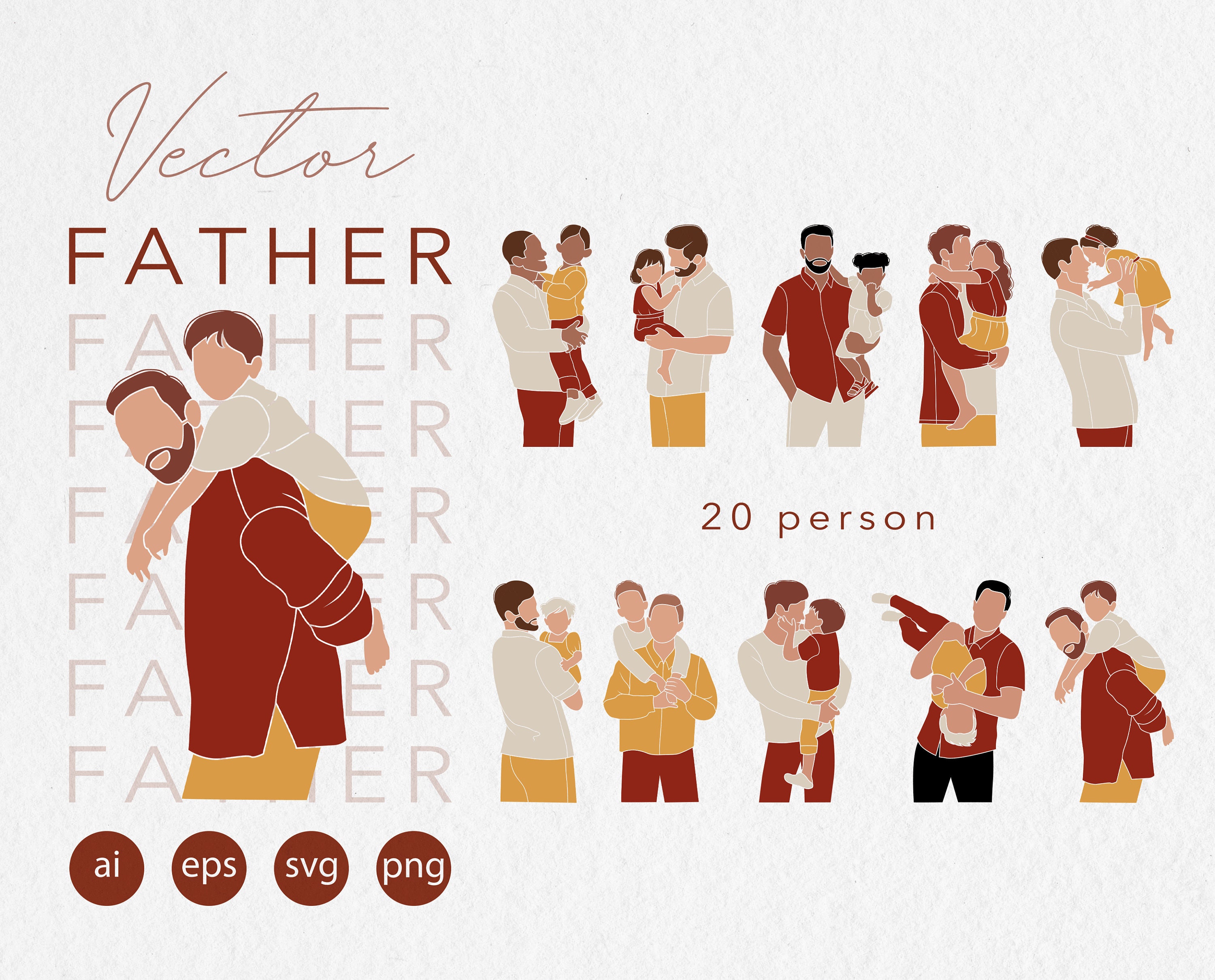 Flat Vector People Illustration - Father and Daughter, Father and Son ...