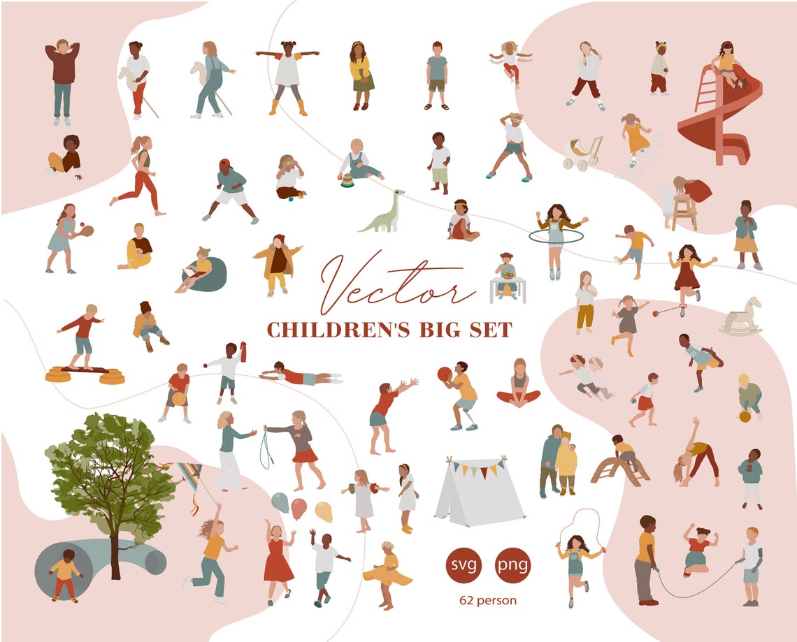 Flat Vector Children Illustration PNGSVG - Etsy