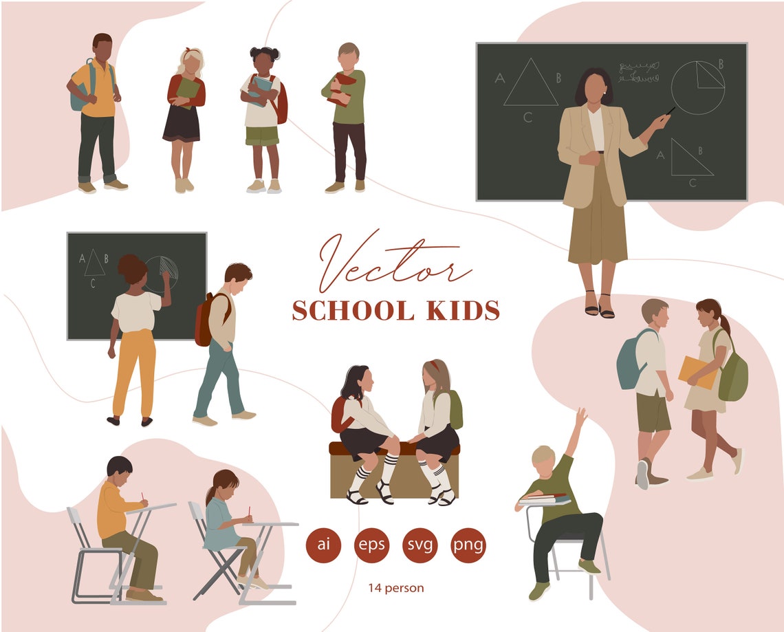 Flat Vector Children Illustration PNG|SVG - SCHOOL Kids - Etsy