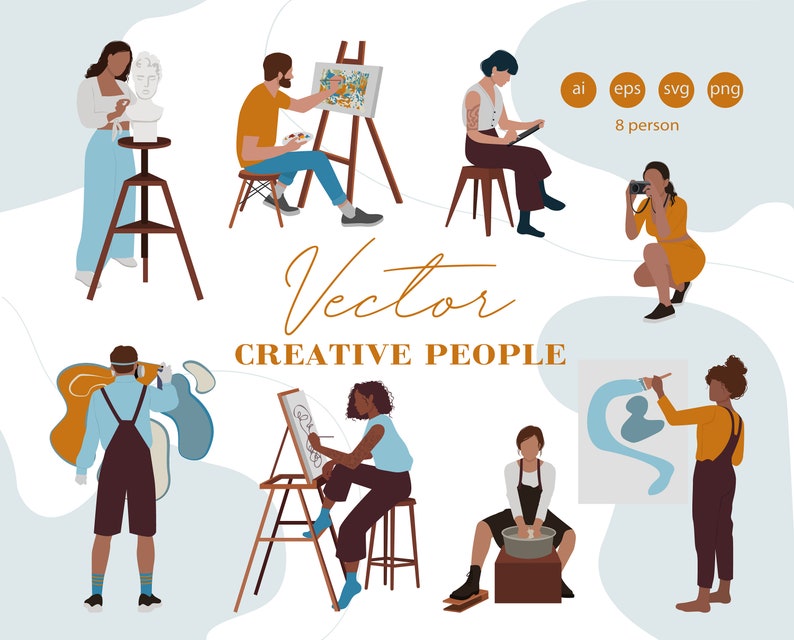 Flat Vector People Illustration - Clipart 8 Person - Creative People - Etsy