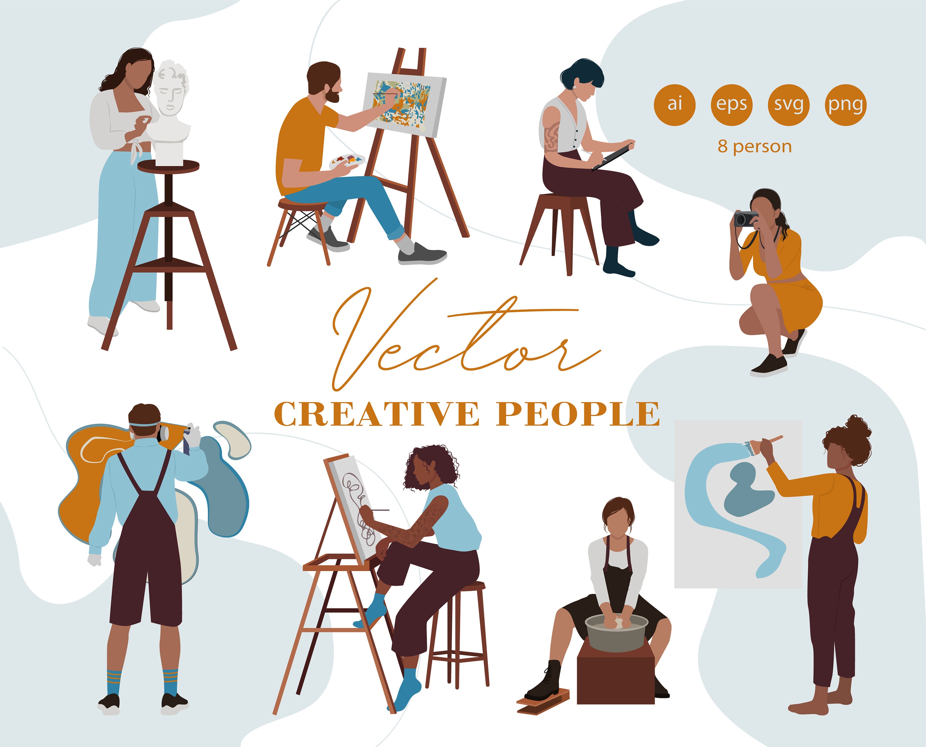 Flat Vector People Illustration Clipart 8 Person Creative People - Etsy