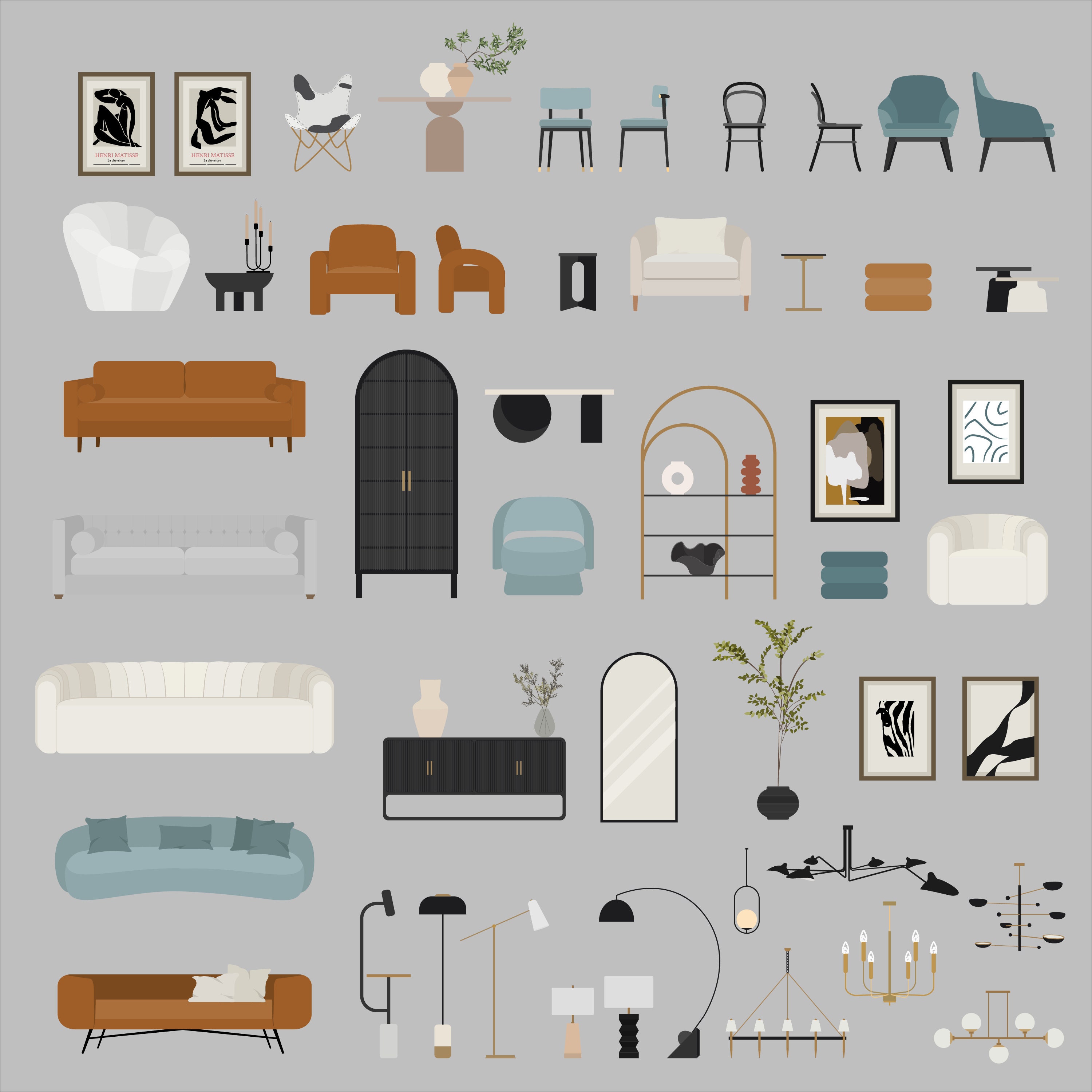 Furniture and Decor Clipart Flat Vector Living Room Home Decor Clipart ...