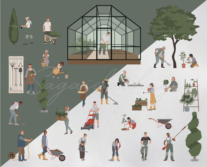 Flat Vector Illustration GARDENING Clip Art Set - Etsy