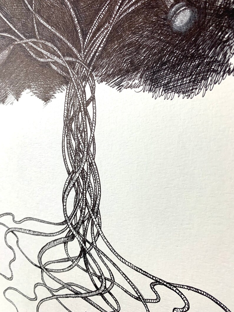 Pen and Ink Arboresque Print. Microphone Tree Roots Art. Music | Etsy