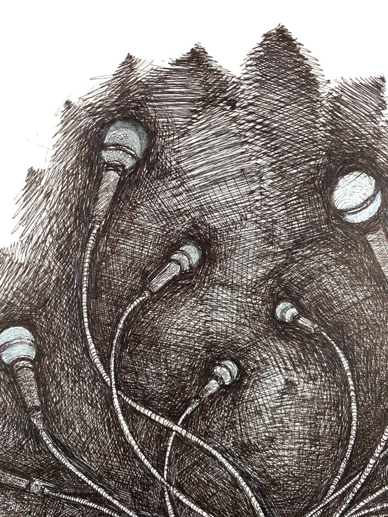 Pen and Ink Arboresque Print. Microphone Tree Roots Art. Music | Etsy