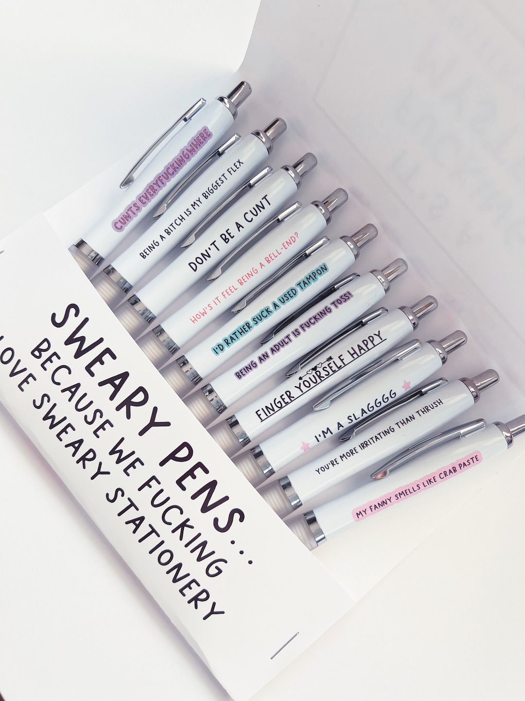 10x Funny Profanity Pen Pack Funny Pens Banter Pens Rude Pens Office T T For Her